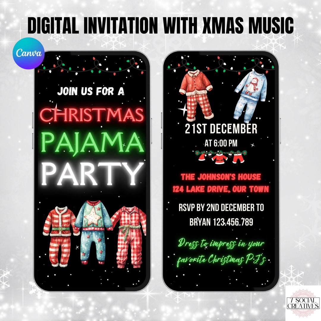 Christmas Pajama Party Invite. Digital PJ Party Invitation Template ...
