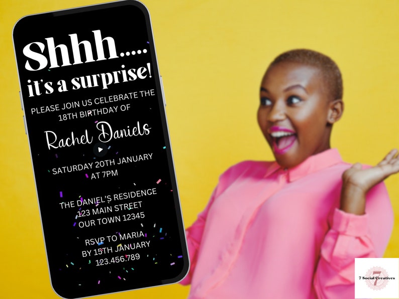 Shhh Surprise Party Invitation. Digital Animated Birthday Invite Ladies ...