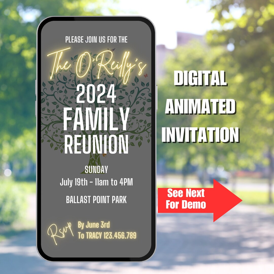 Family Reunion Invitation. Animated Digital Family Tree Party Invite ...