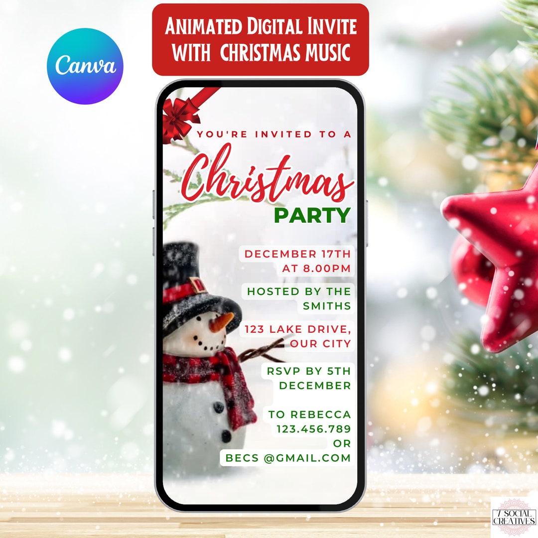 Christmas Party Invitation Template. Digital Holiday Invite With Snow ...