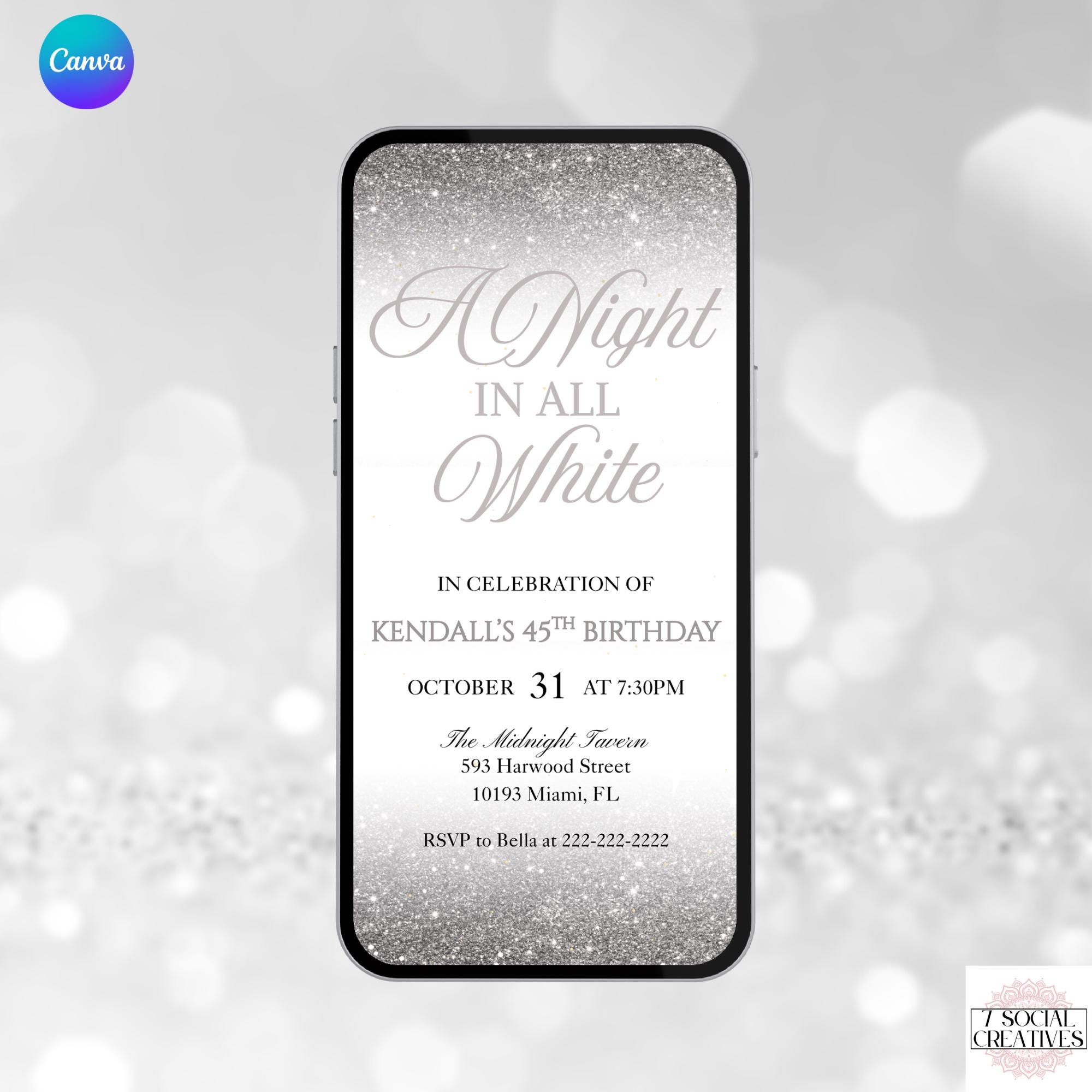 All White Party Invitation. Digital Night in All White Birthday or ...