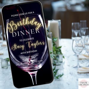 Digital Birthday Dinner Invitation. Animated Red Wine Theme Men or Women Dinner Party Invite ...