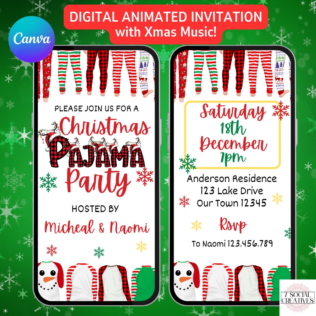 Christmas Pajama Party Invite. Digital Animated PJ Party Invitation ...