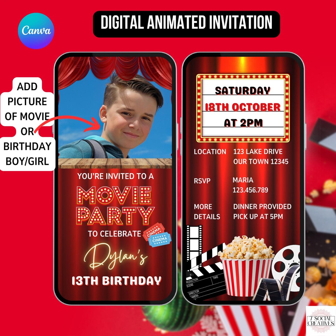 Movie Birthday Party Invitation With Picture. Digital Movie Theater ...