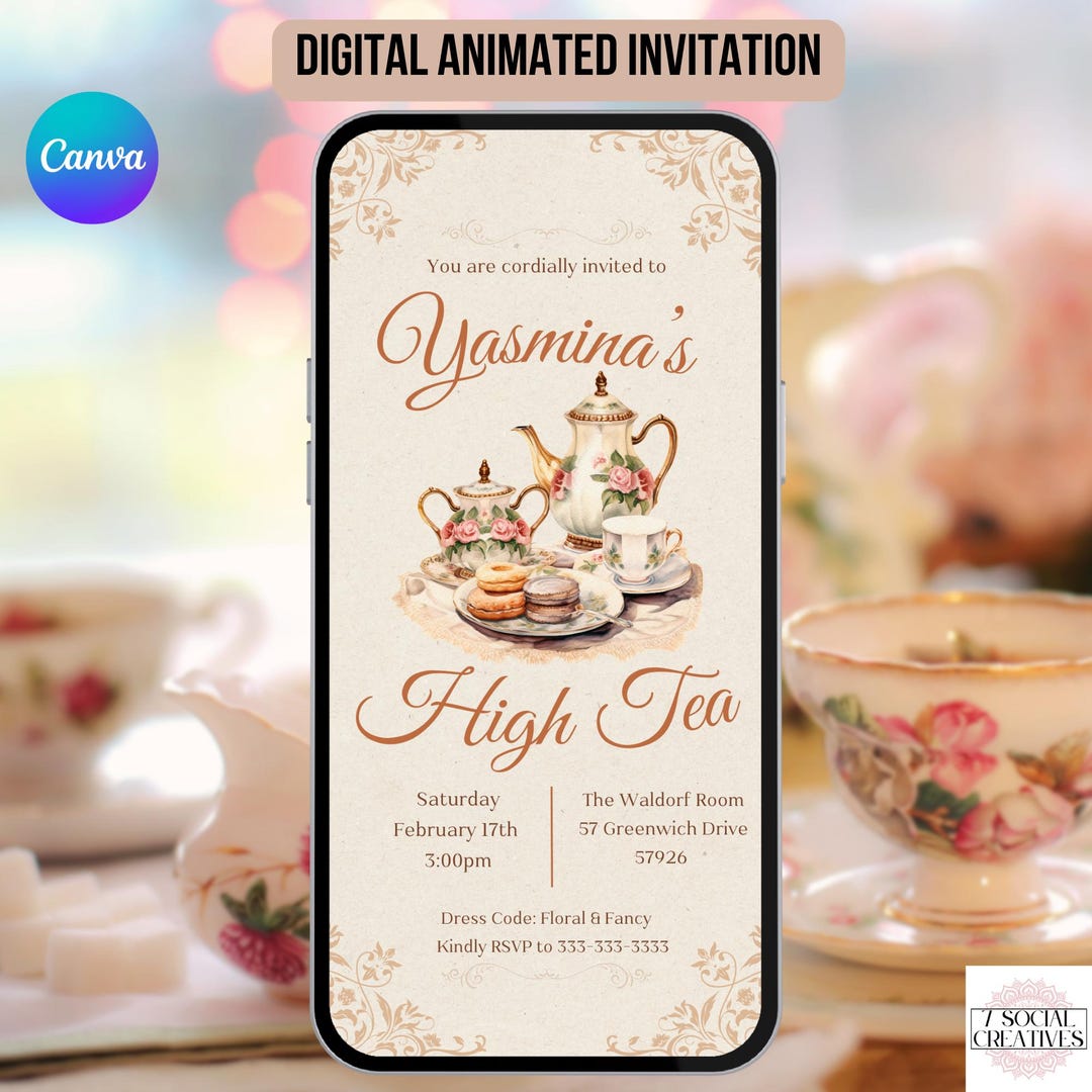 High Tea Invite. Digital Animated Afternoon Tea Party Invitation. Girls ...