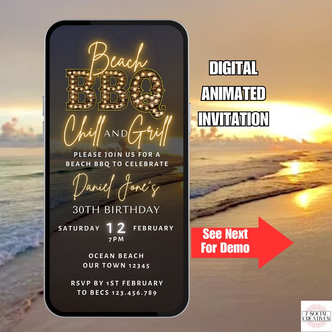 Beach BBQ Party Invitation. Digital Summer Barbeque Invite. Animated ...
