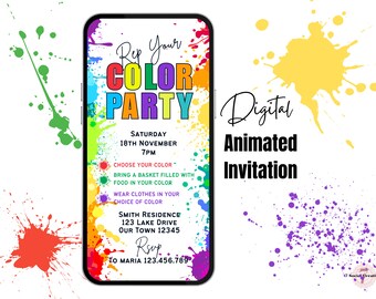Color Party Invite. Digital Animated Tik Tok Challenge Platter or ...