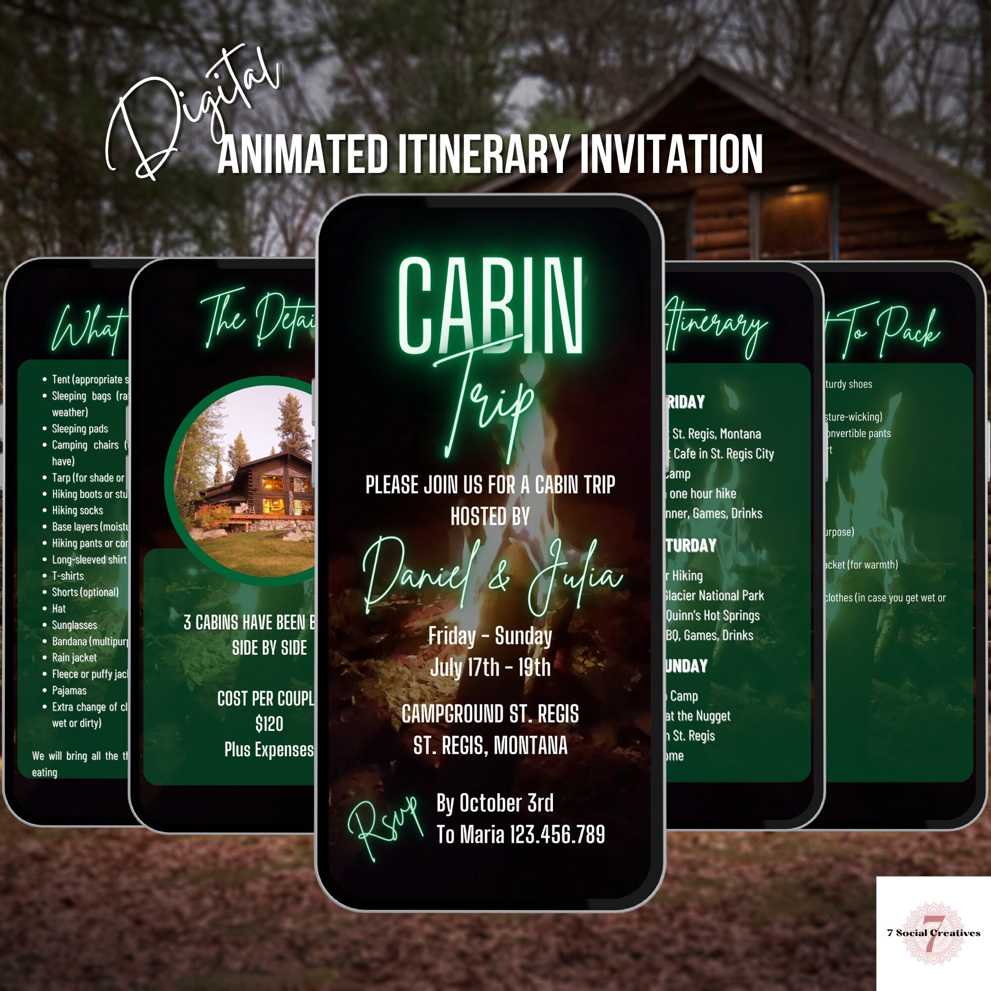Cabin Trip Itinerary Invitation. Digital Birthday Camping Trip Invite ...