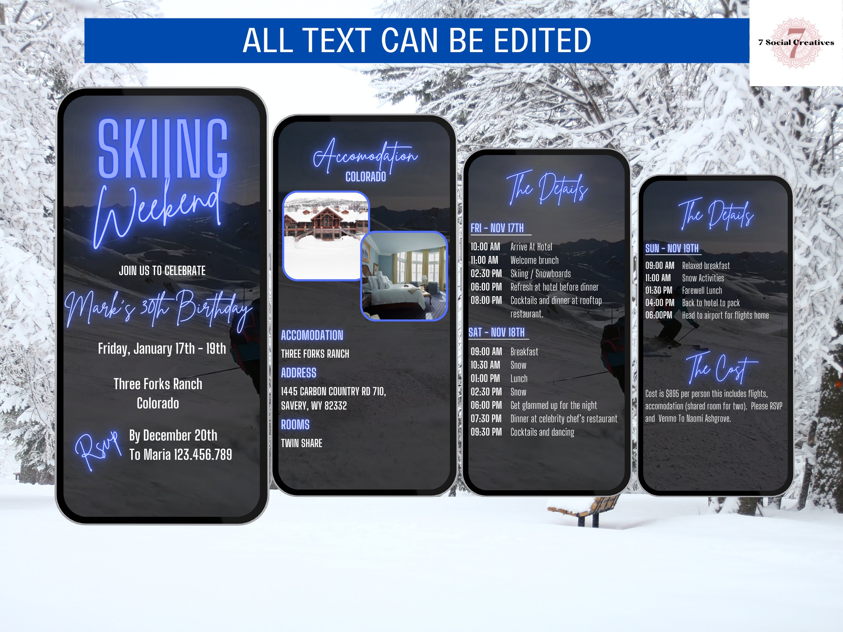 Skiing Trip Itinerary Invitation. Animated Digital Aspen Ski Holiday ...