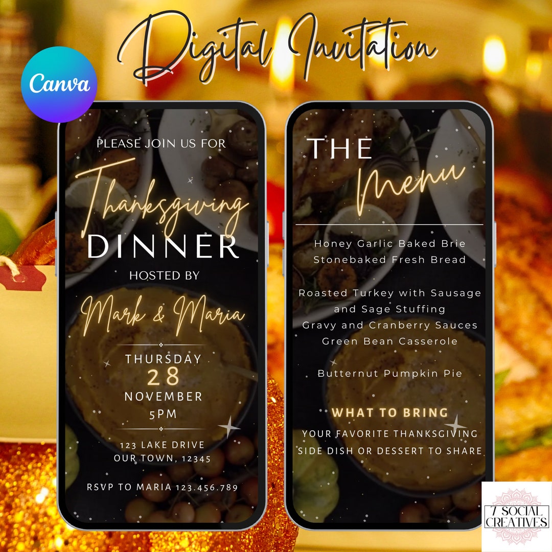Thanksgiving Dinner Invitation With Menu. Digital Animated Family Party ...