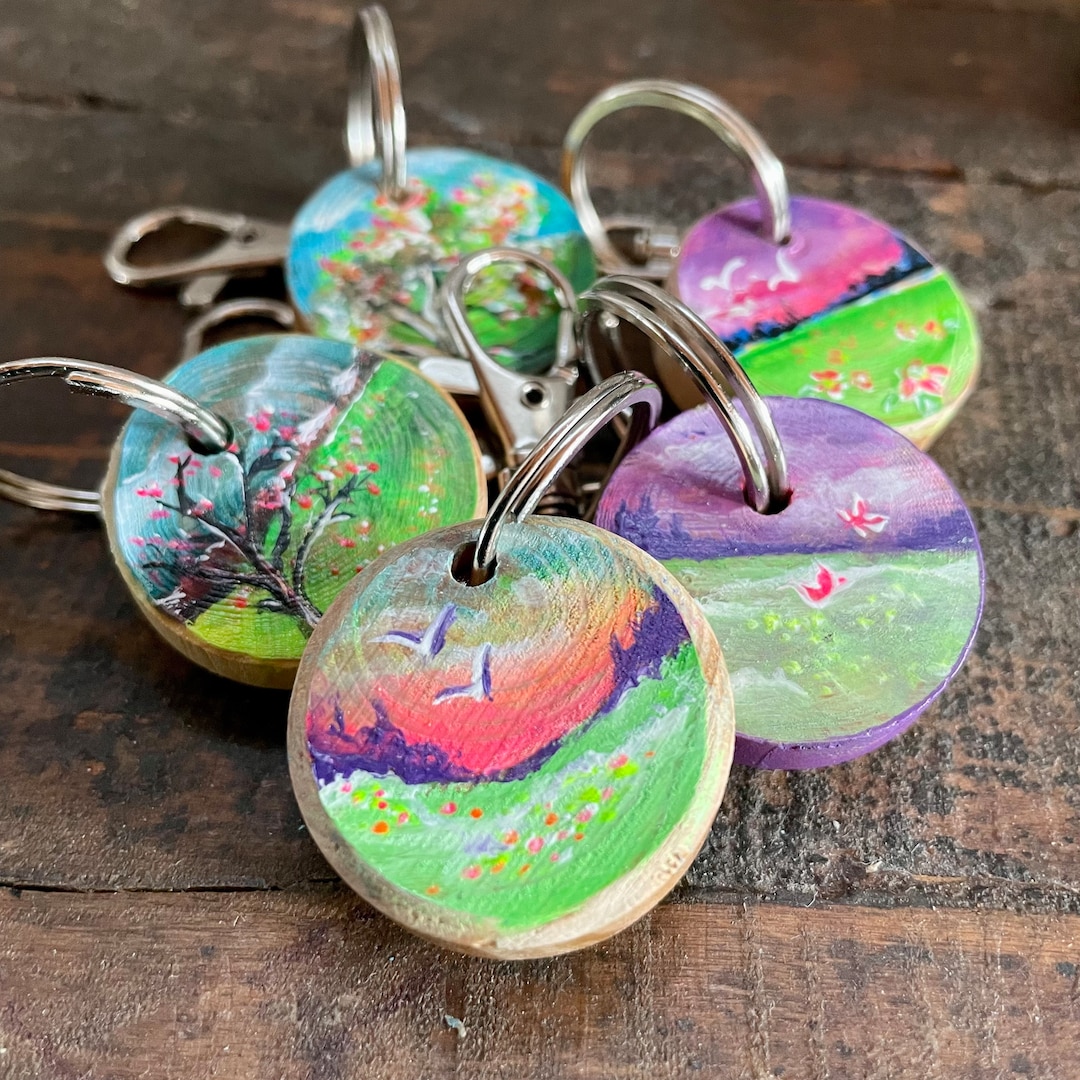 Wooden Keychain, Hand-painted, Customizable - Etsy
