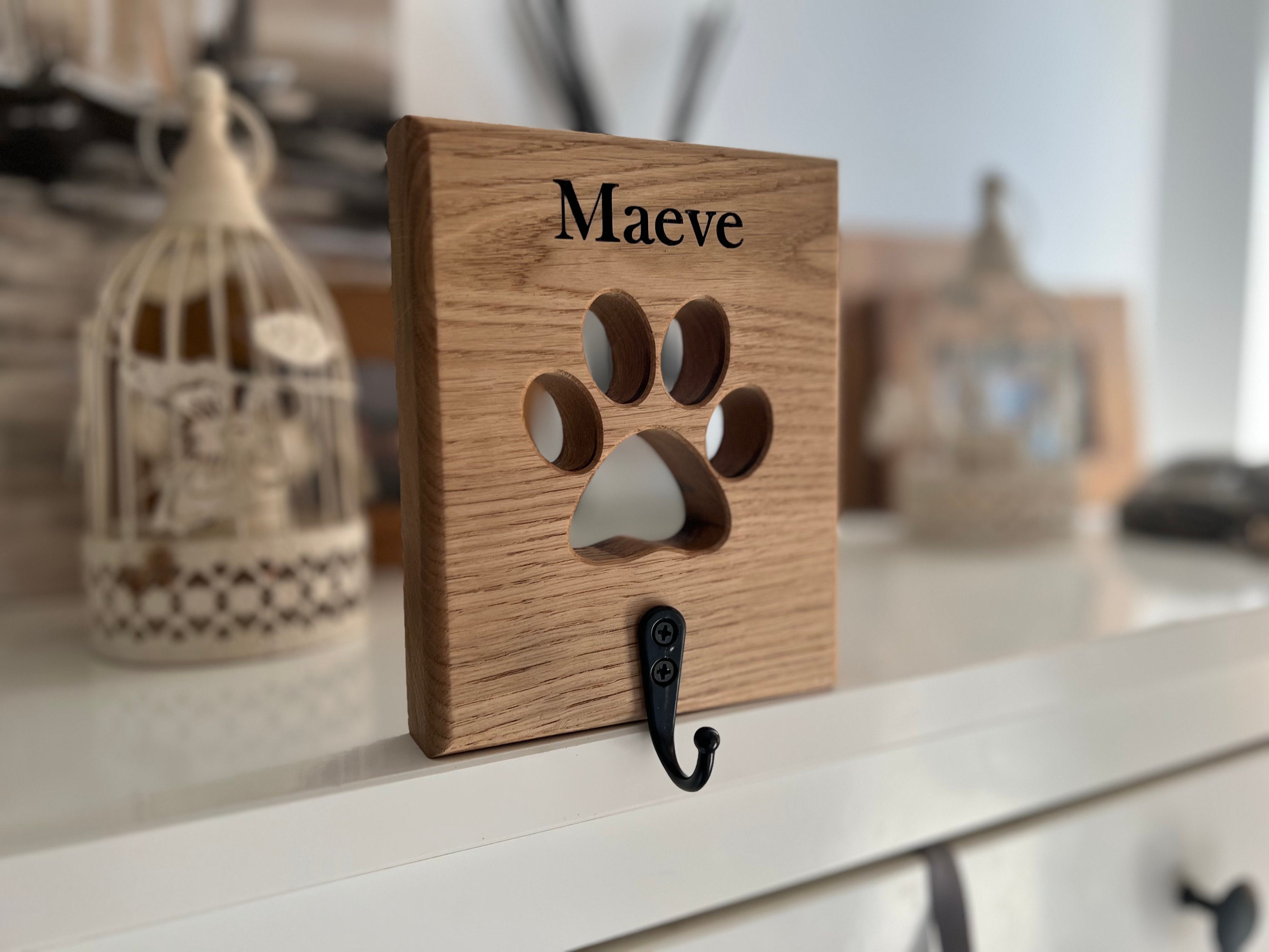 Dog Person Stylish Wooden Paw Print Decor Oak Custom Name - Etsy