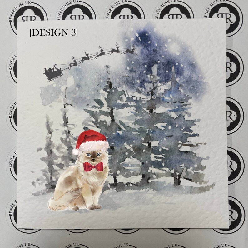 Pack of 5 Ragdoll Cat Christmas Cards. 3 Background Designs and Cat ...