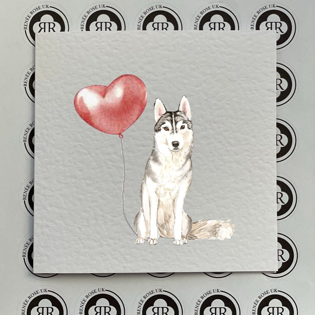 Husky Heart Balloon Card - Husband, Wife, Girlfriend, Boyfriend, Fiance ...
