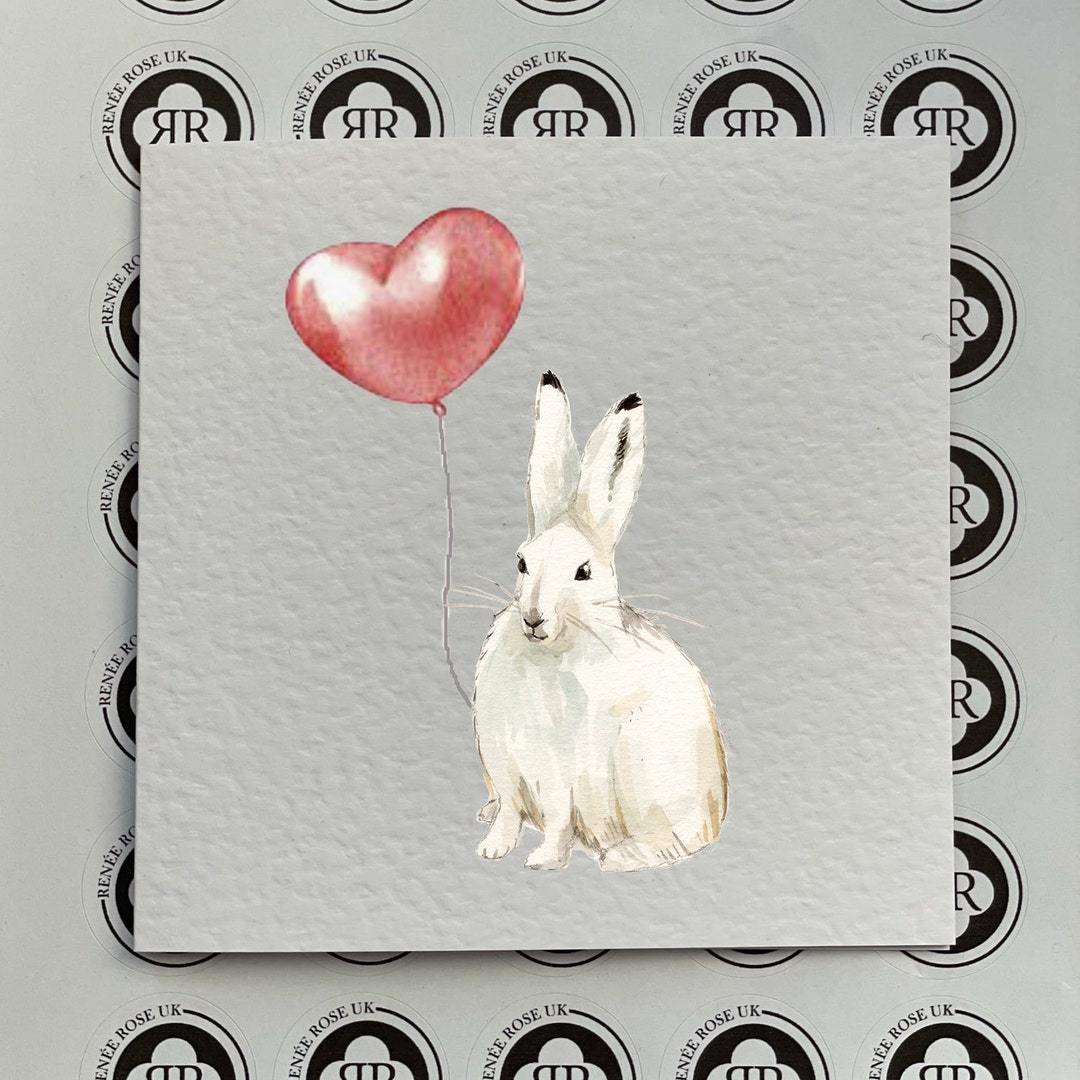 Artic Hare Heart Balloon Card. Valentine, Sympathy, Birthday, Thank You ...