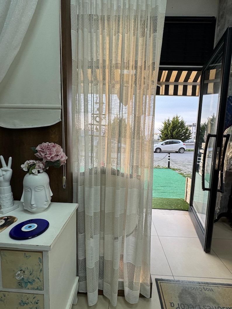 Extra Wide Natural Linen Sheer Curtain • Zebra Mesh, Boho Style - Etsy