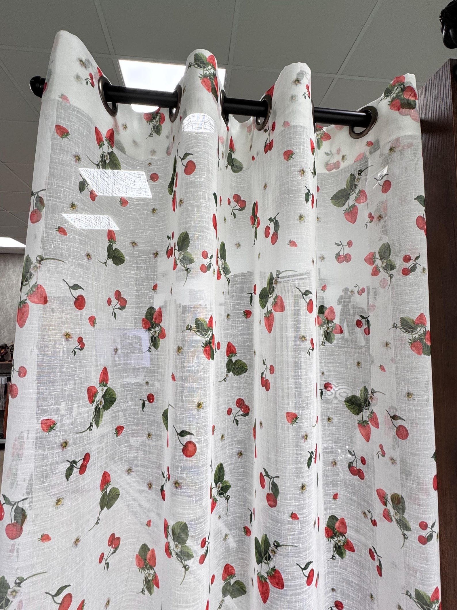 Extra Wide Strawberry & Cherry Patterned Sheer Curtain – Café or Long ...