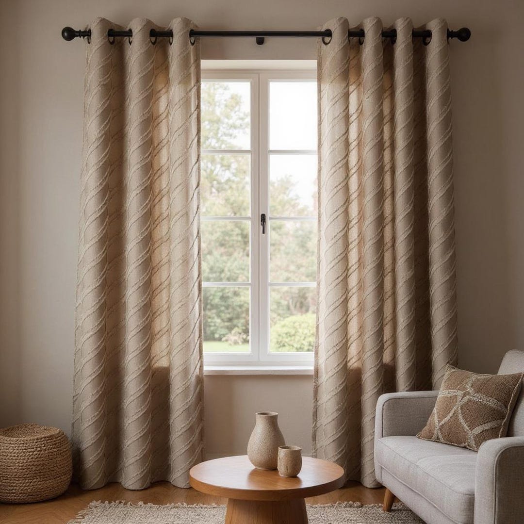 Custom Heavyweight Textured Curtains – Diagonal Pattern, Elegant Drapes ...