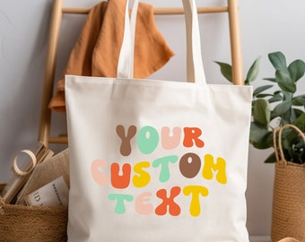 Custom Tote Bag, Repeated Text Totes, Bridesmaid Totes, Wedding Party ...