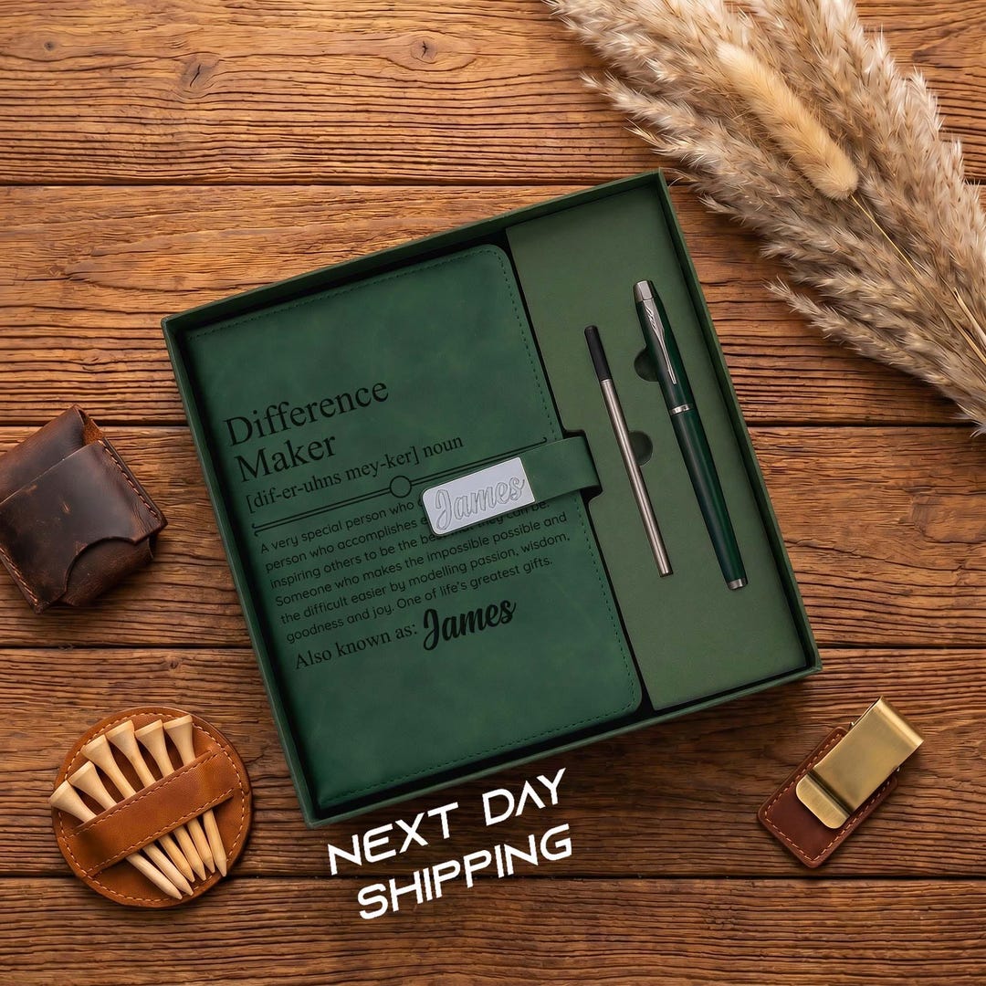 Personalized Leather Notebook Set With Pen : Custom Engraved Journal ...