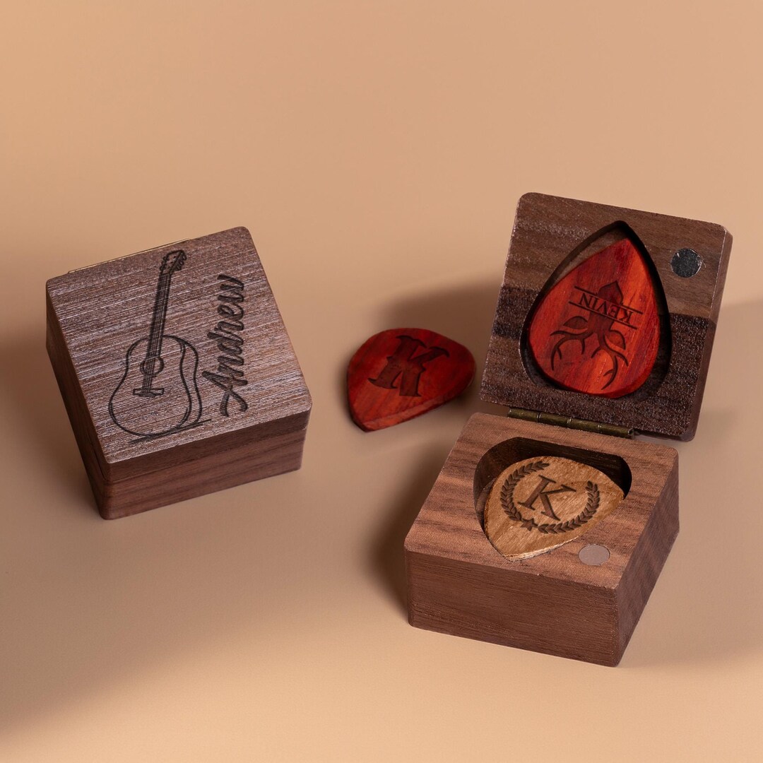 Custom Wooden Guitar Picks Box, Personalized Guitar Pick Holder Storage ...