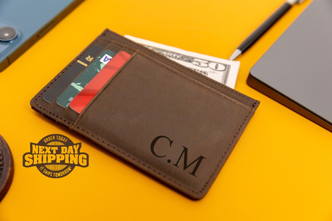 Minimalist Leather Wallet, Slim Card Holder, Personalized Card Holder ...