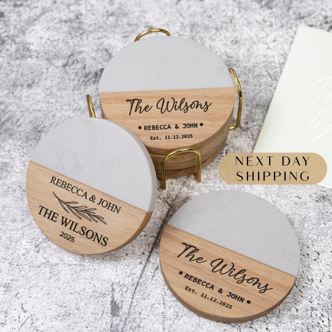 Personalized Coaster Set, Custom Wedding Gift, Coaster Set for Couples ...