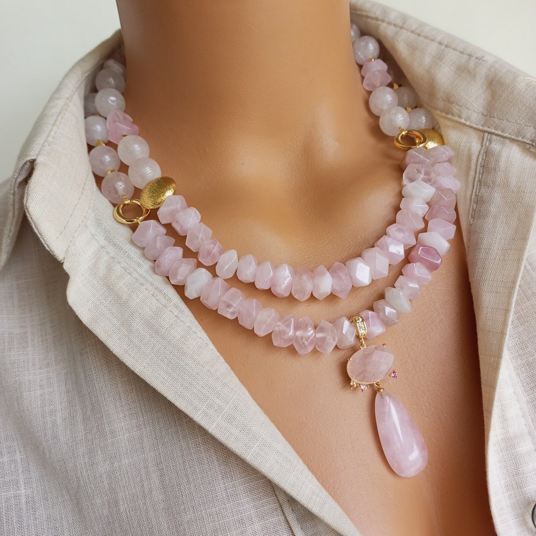 Pink Quartz Necklace, Unique Handmade Statement Delicate Pendant ...