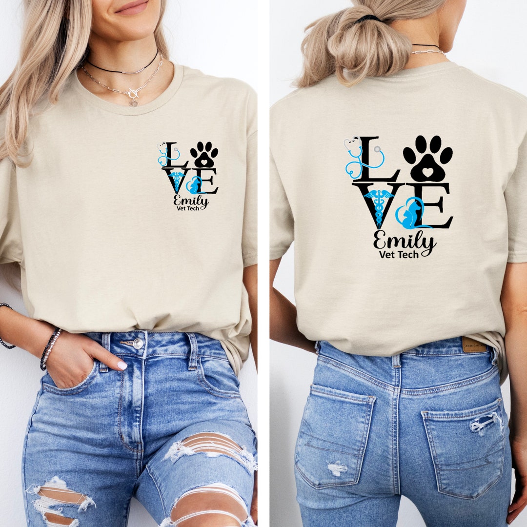 Custom Vet Tech Back Front Pocket Tshirt, Vet Tech Name Gift Shirt, Vet ...