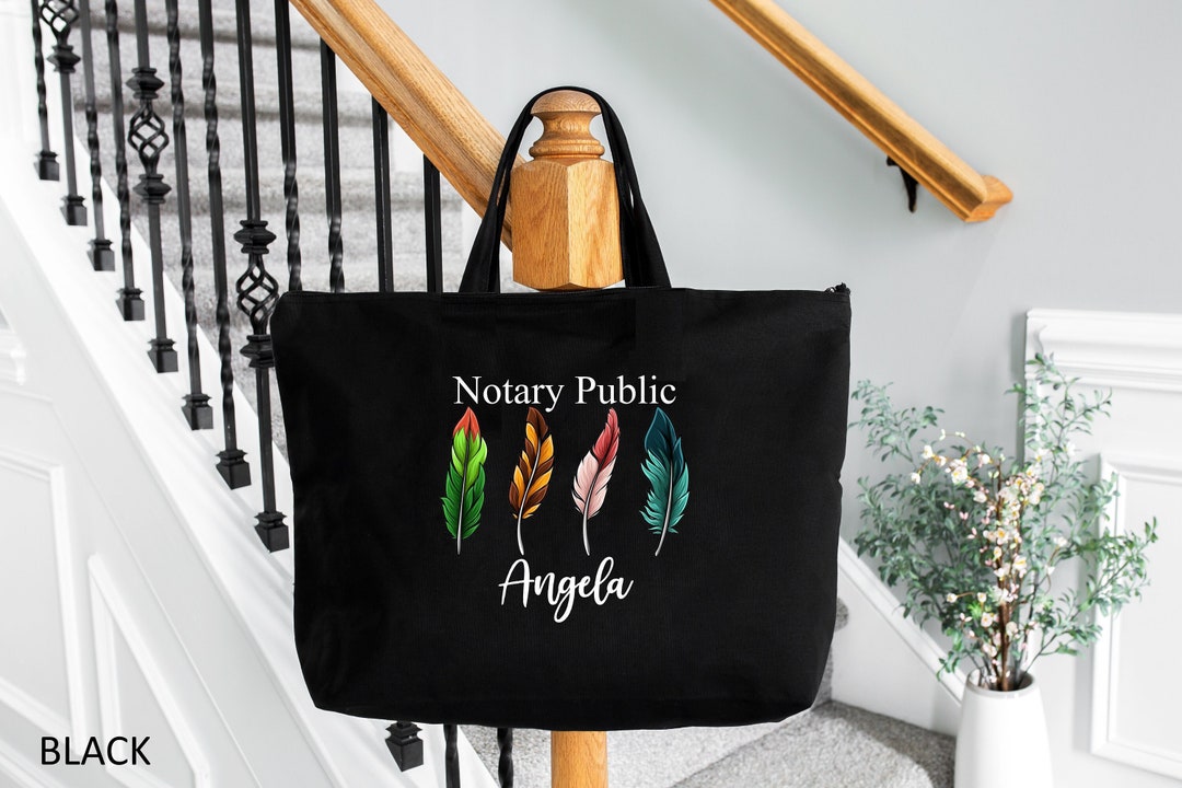 Personalized Notary Feather Tote Bag, Gift for Notary Public, Feather ...