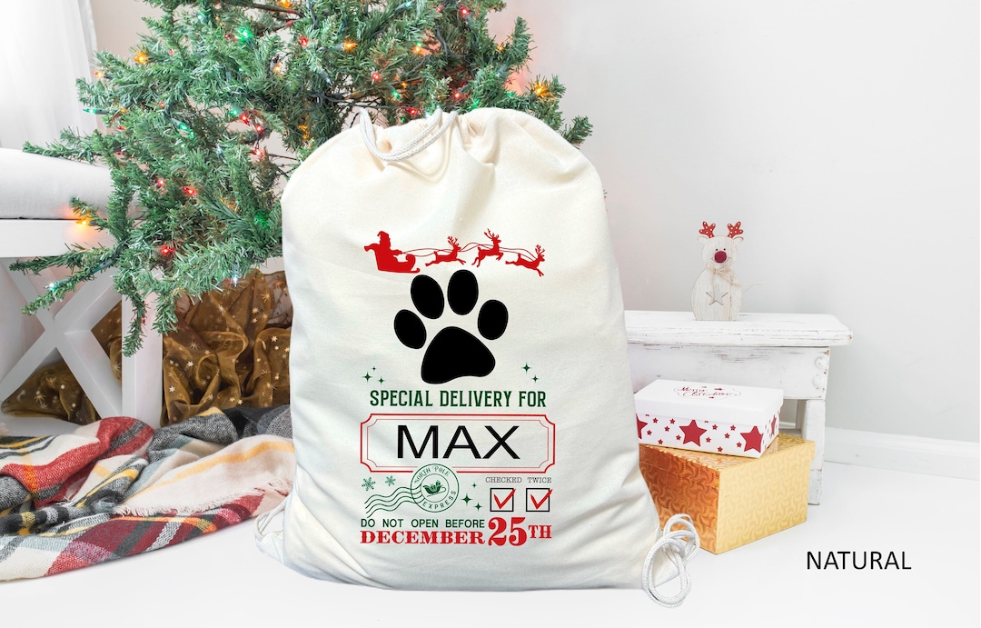 Customized Dog Santa Sack, Dog Paw Santa Sack, Christmas Santa Sack ...
