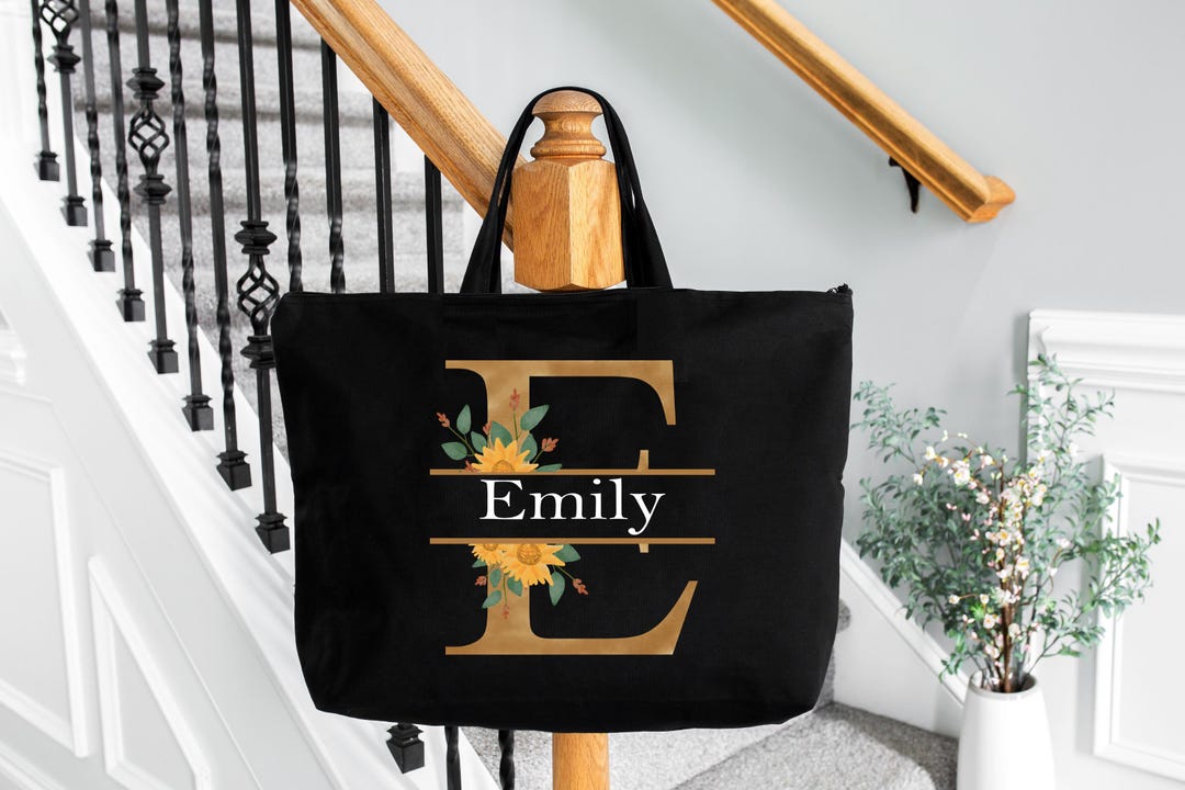 Personalized Initial Tote Bag, Custom Name Initial Bag, Monogram Tote ...