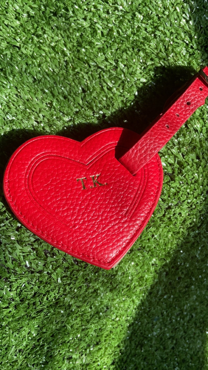 Custom Monogram Genuine Cowhide Leather Heart Travel Luggage Bag Tag - Etsy