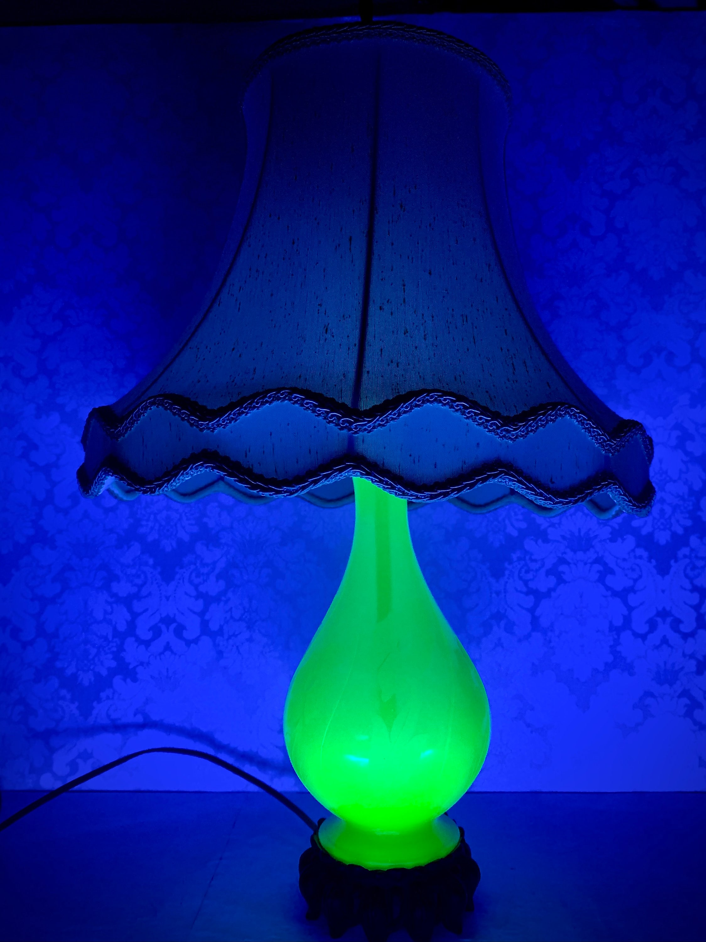 Antique Yellow Green Opaline Vaseline Fenton Lamp Floral Etched Design ...