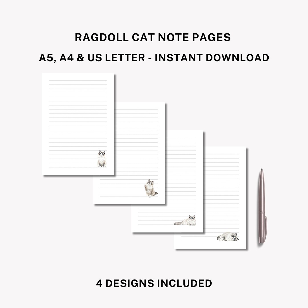 Ragdoll Cat Notes A5, A4 & US Letter Sizes, Minimalist Design for ...