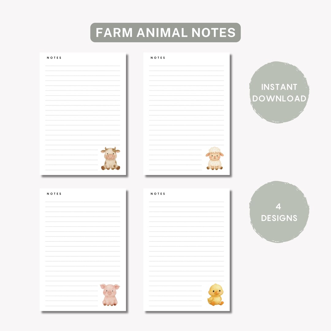 Farm Animal Notepaper, Stationery, A5 Printable (PDF Download) - Etsy