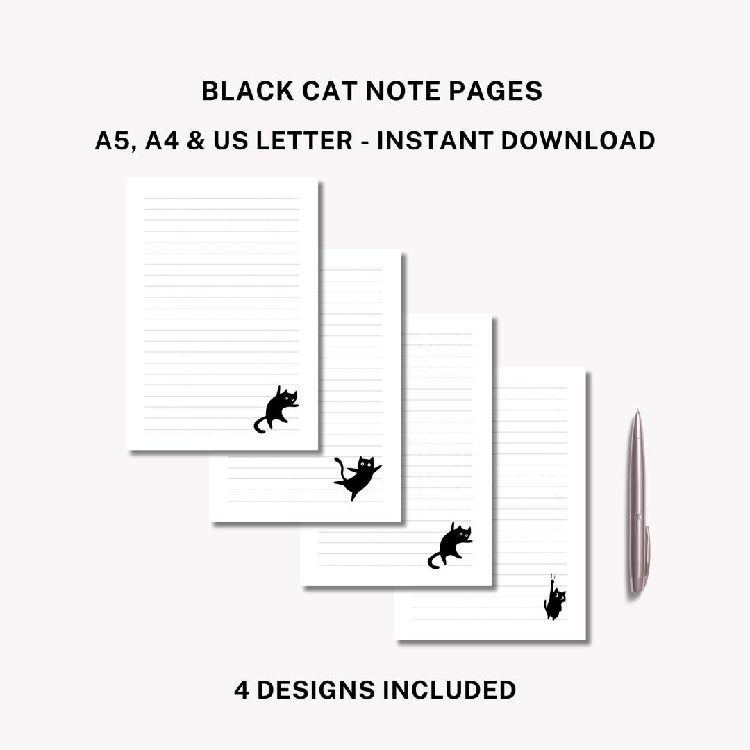 Black Cat Notes A5, A4 & US Letter Sizes, Minimalist Design for ...