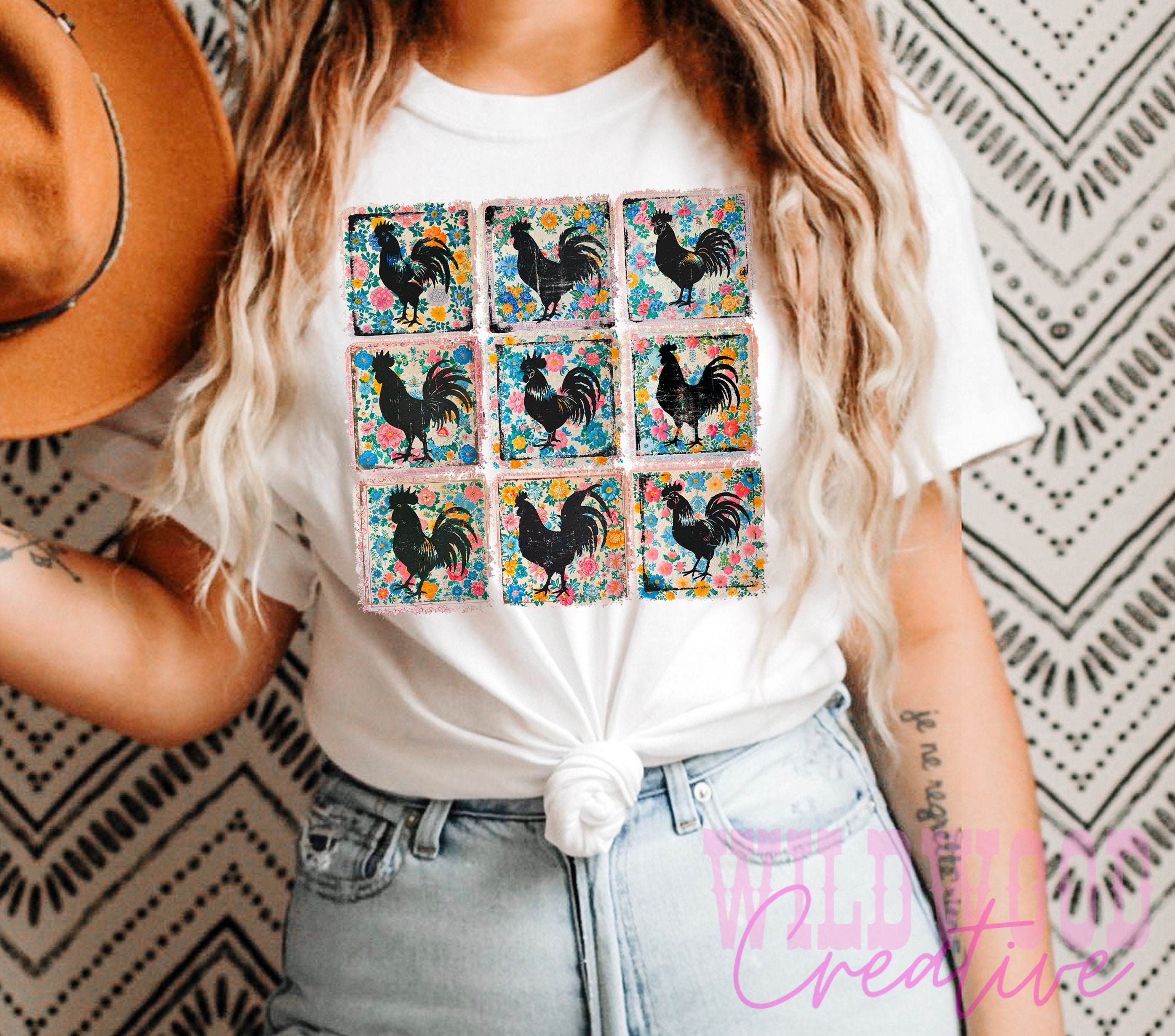 Retro Boho Chicken Farm Sublimation Design, Chicken Floral Sublimation ...