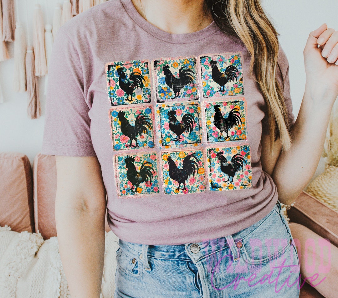 Retro Boho Chicken Farm Sublimation Design, Chicken Floral Sublimation ...