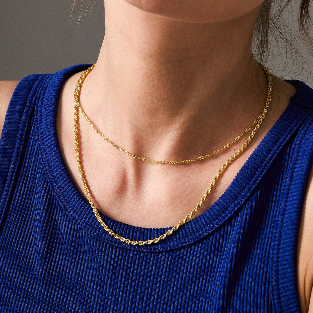 14K Gold Twist Chain Necklace, Dainty Twist Chain Silver, Twisted Rope ...