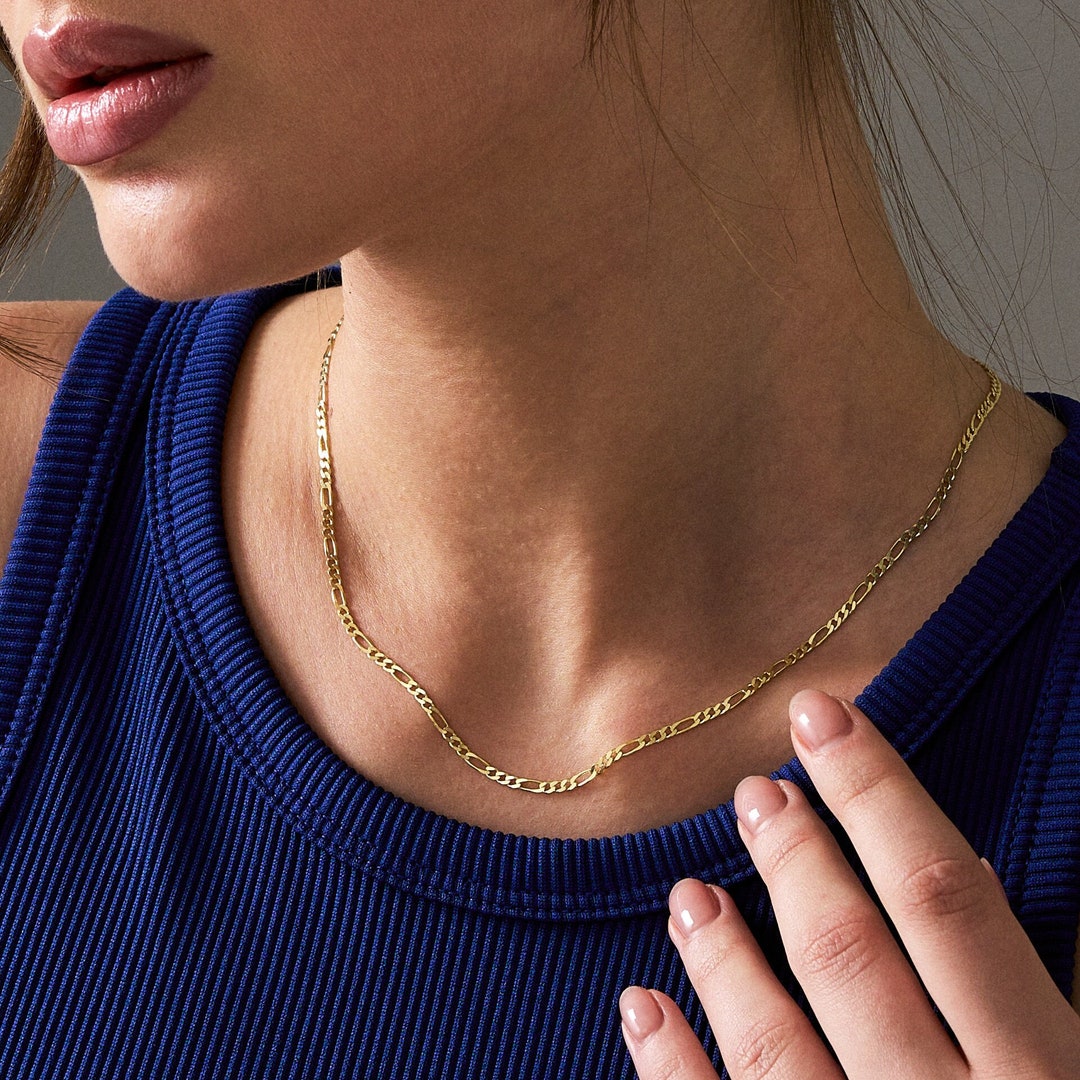 14K Gold Figaro Chain Necklace for Women, 10-22 Inches Gold Chain ...