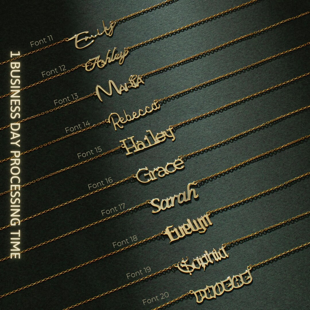 14k Gold Name Plate Necklace, Custom Name Necklace Gold, Dainty Name ...