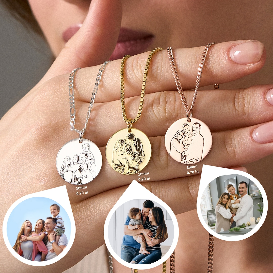 Custom Photo Necklace Family, Engraved Family Picture Necklace, Custom ...