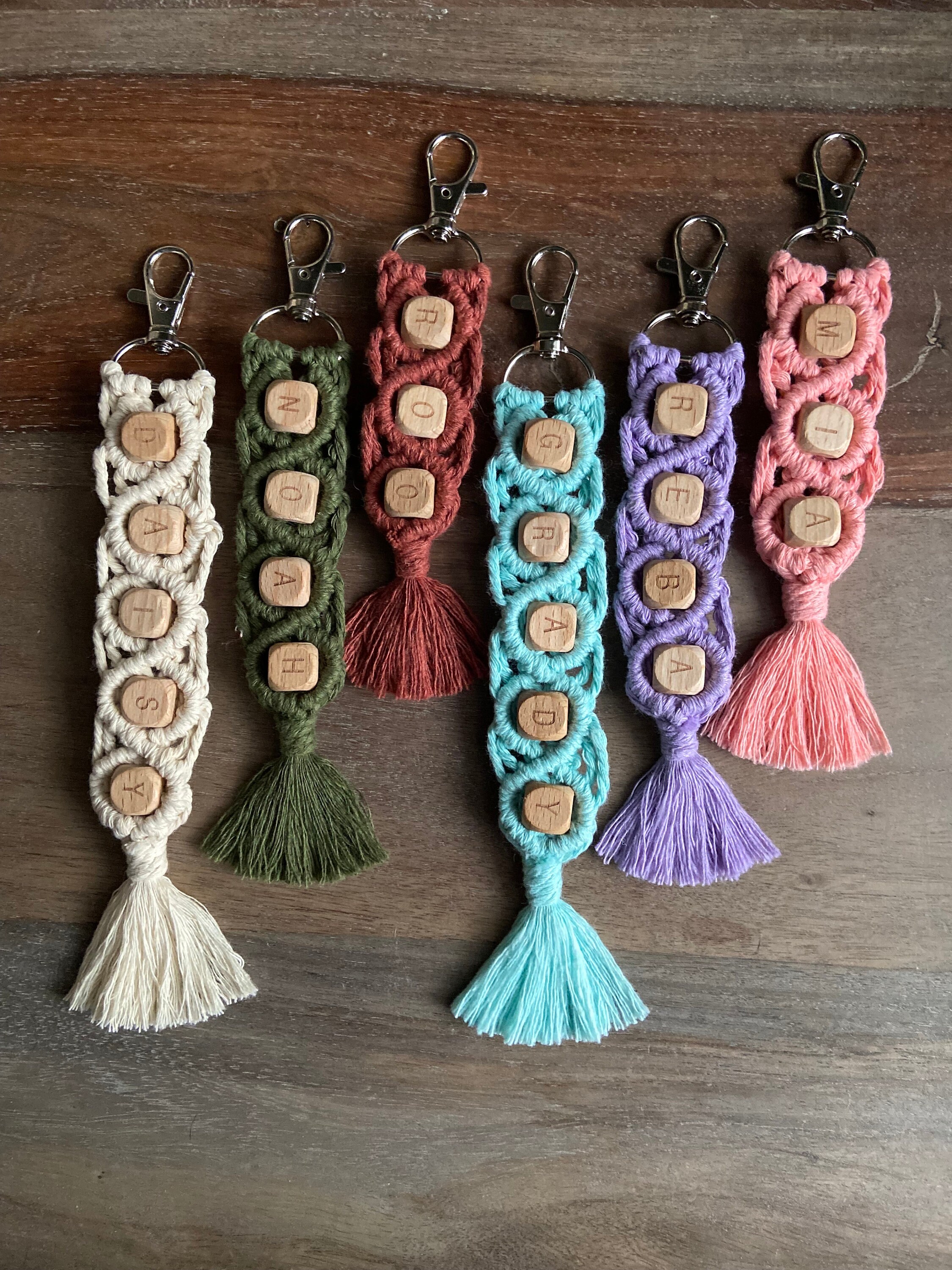 Macrame Custom Name Keychains, Handmade Personalized Keychain, Mama ...
