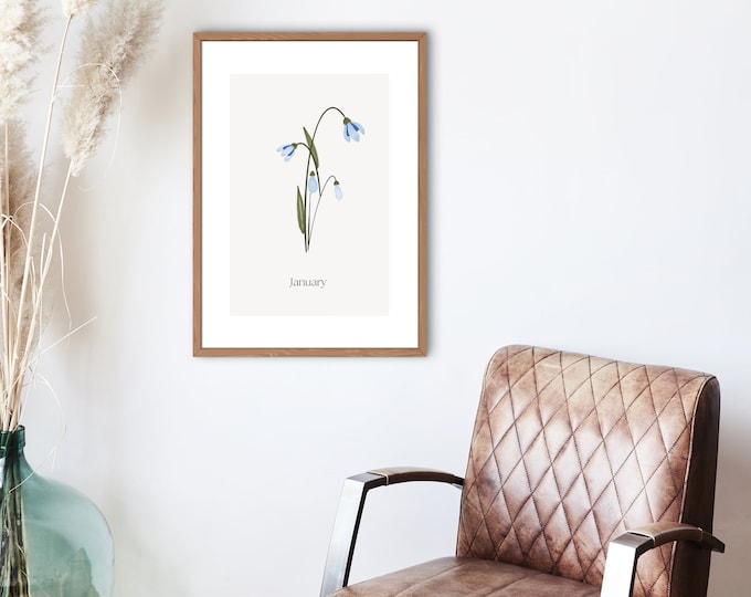 Christian January Birth Month Flower Print, CUSTOM Name, Modern ...