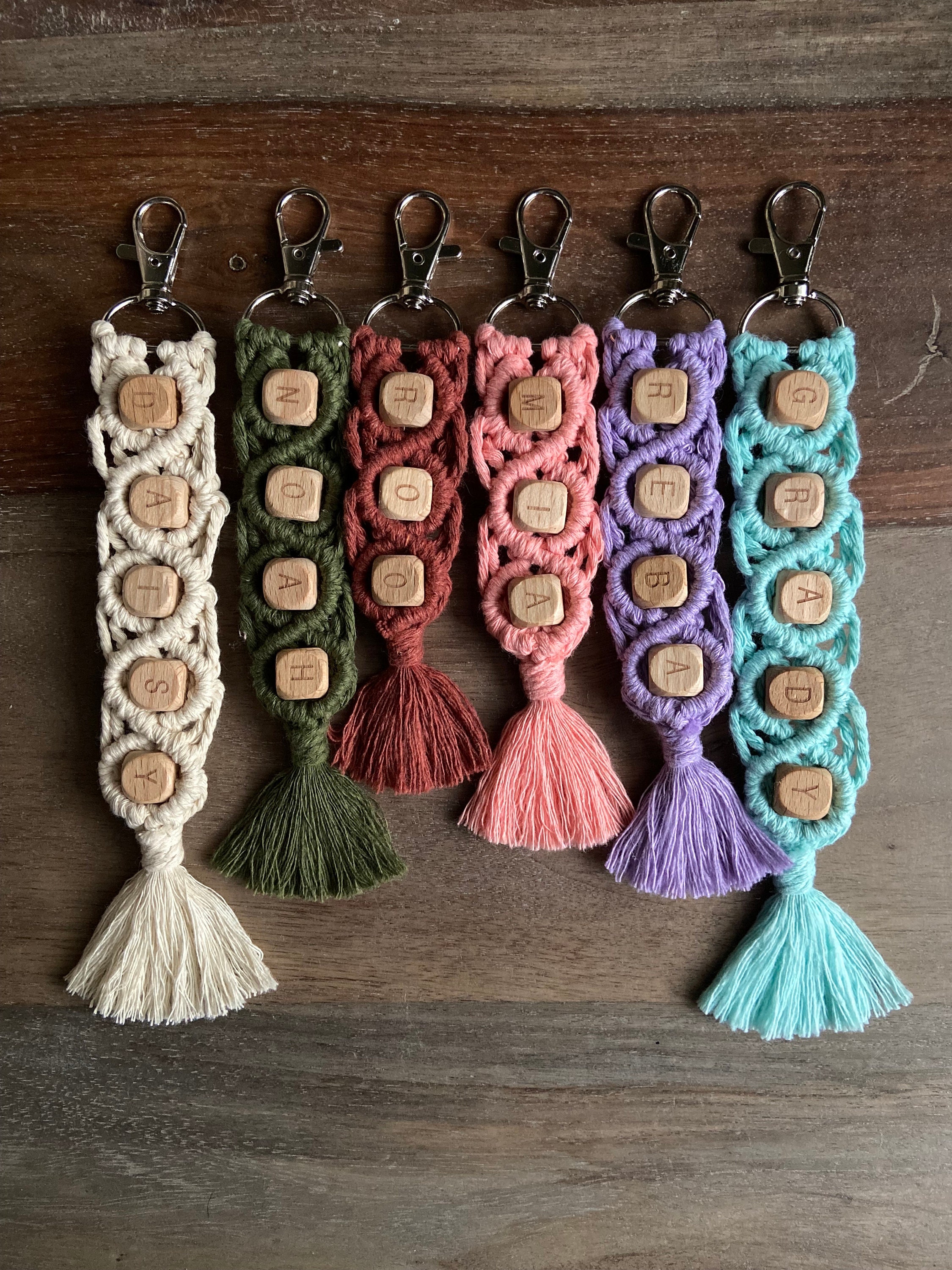 Macrame Custom Name Keychains, Handmade Personalized Keychain, Mama ...