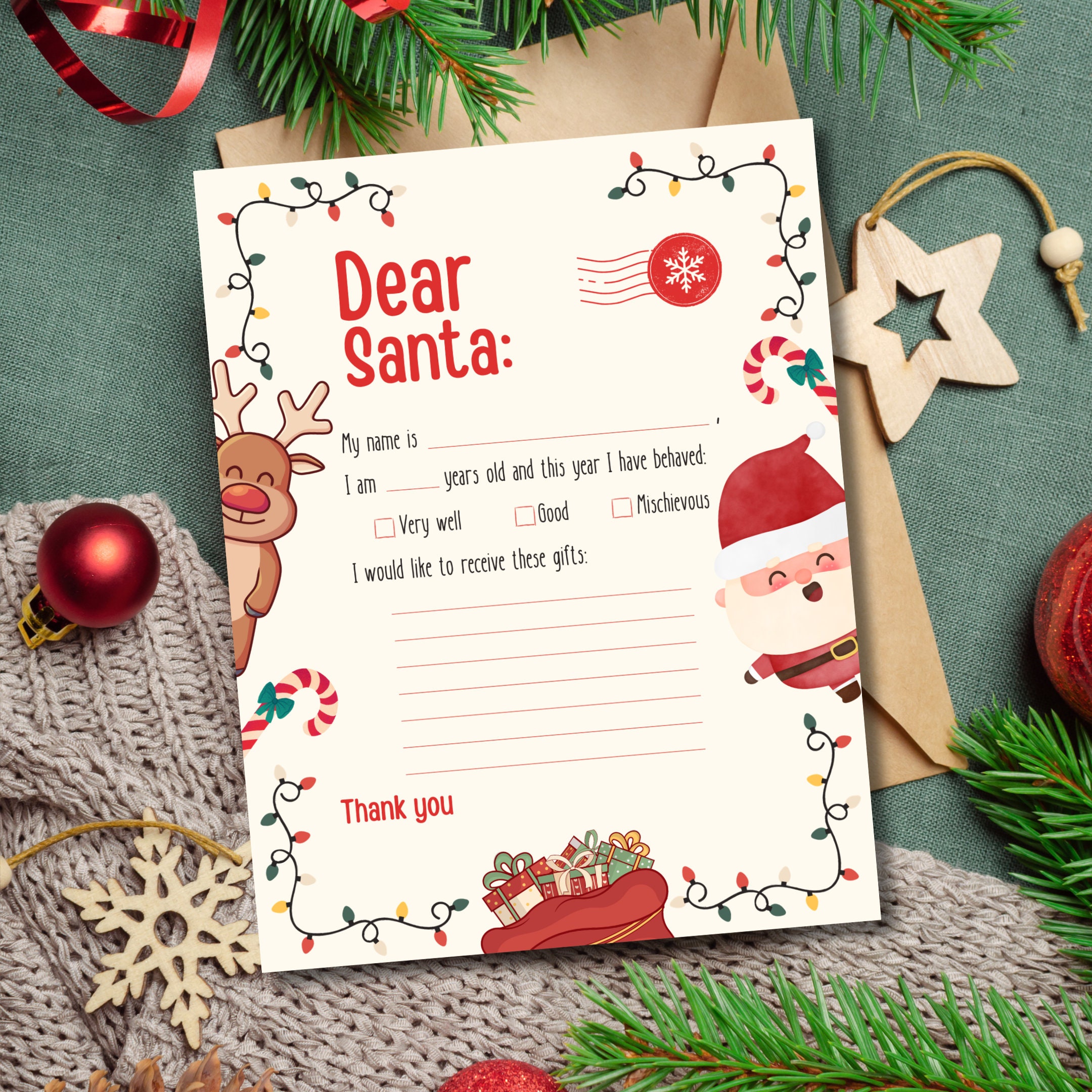 Letter to Santa Printable: Kids Christmas Wish List (PDF) - Etsy