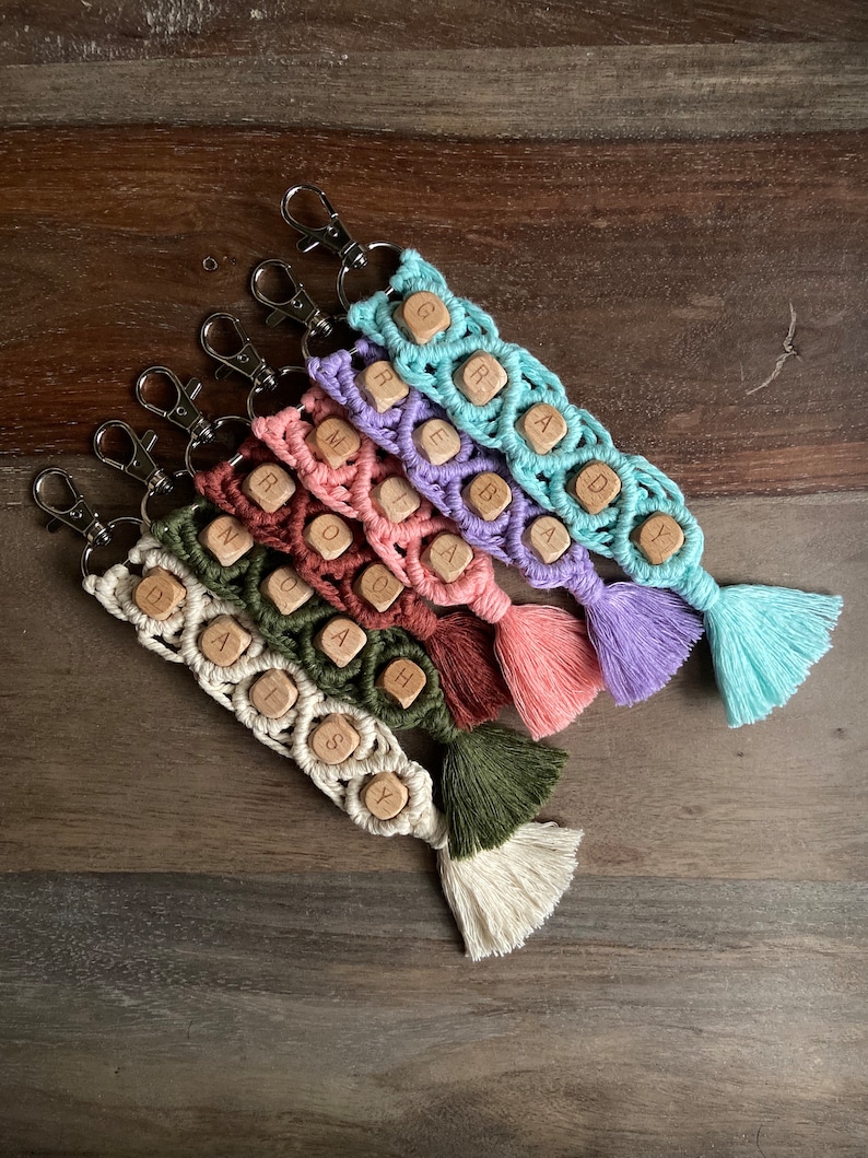 Macrame Custom Name Keychains, Handmade Personalized Keychain, Mama ...