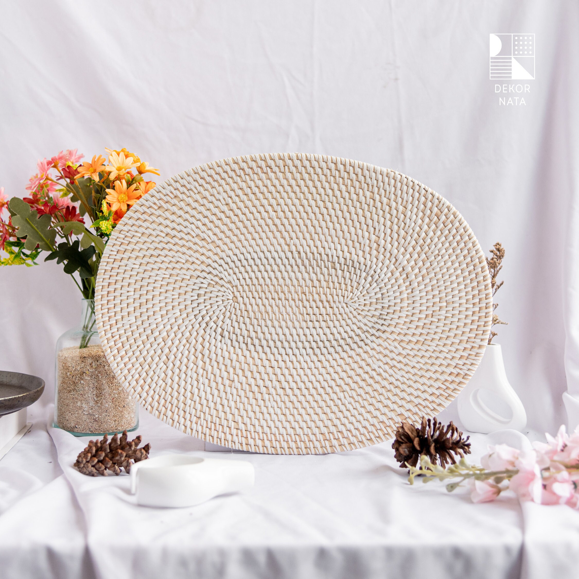 Round White Wash Rattan Placemat, Placemat for Dining Table, Wicker ...