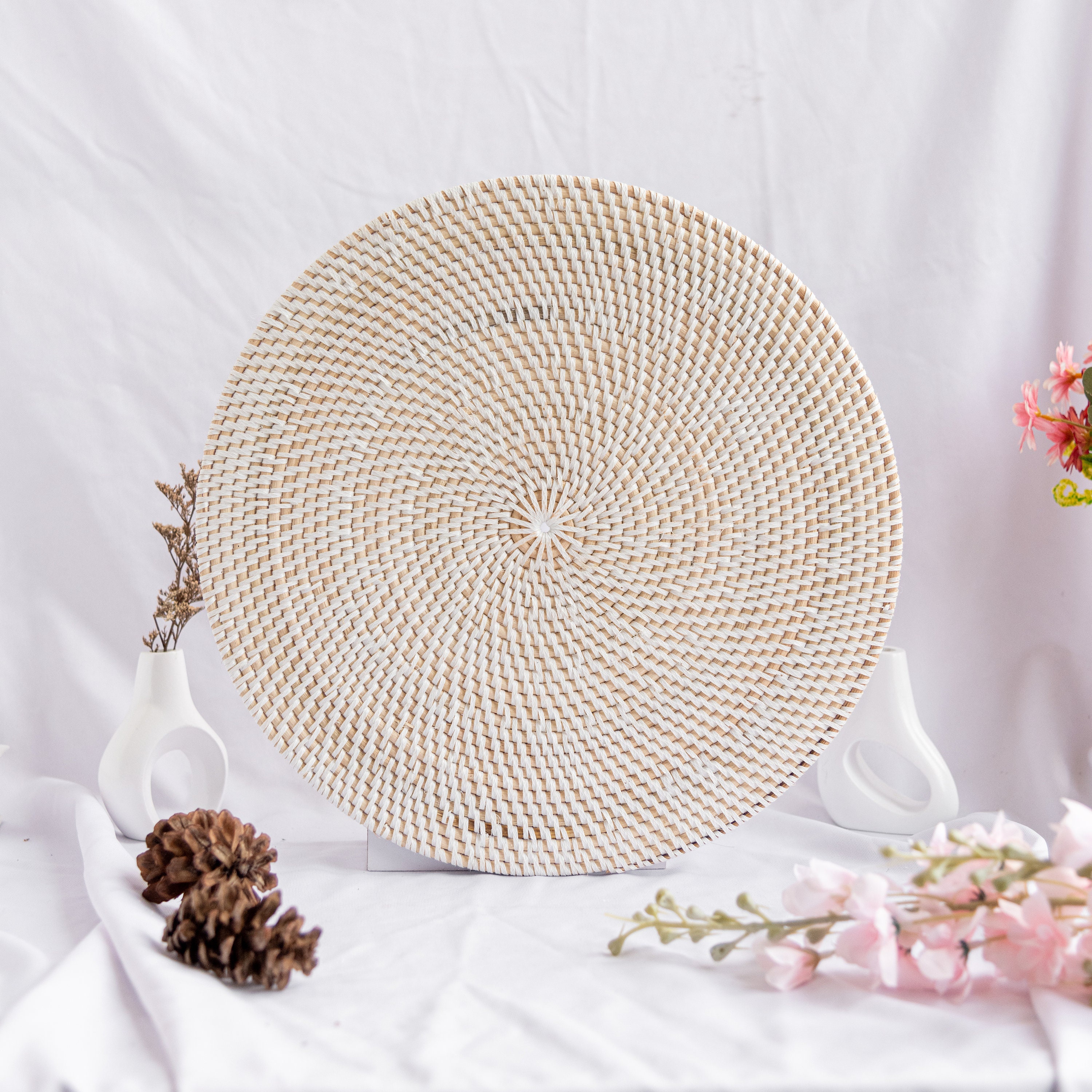 Round White Wash Rattan Placemat, Placemat for Dining Table, Wicker ...
